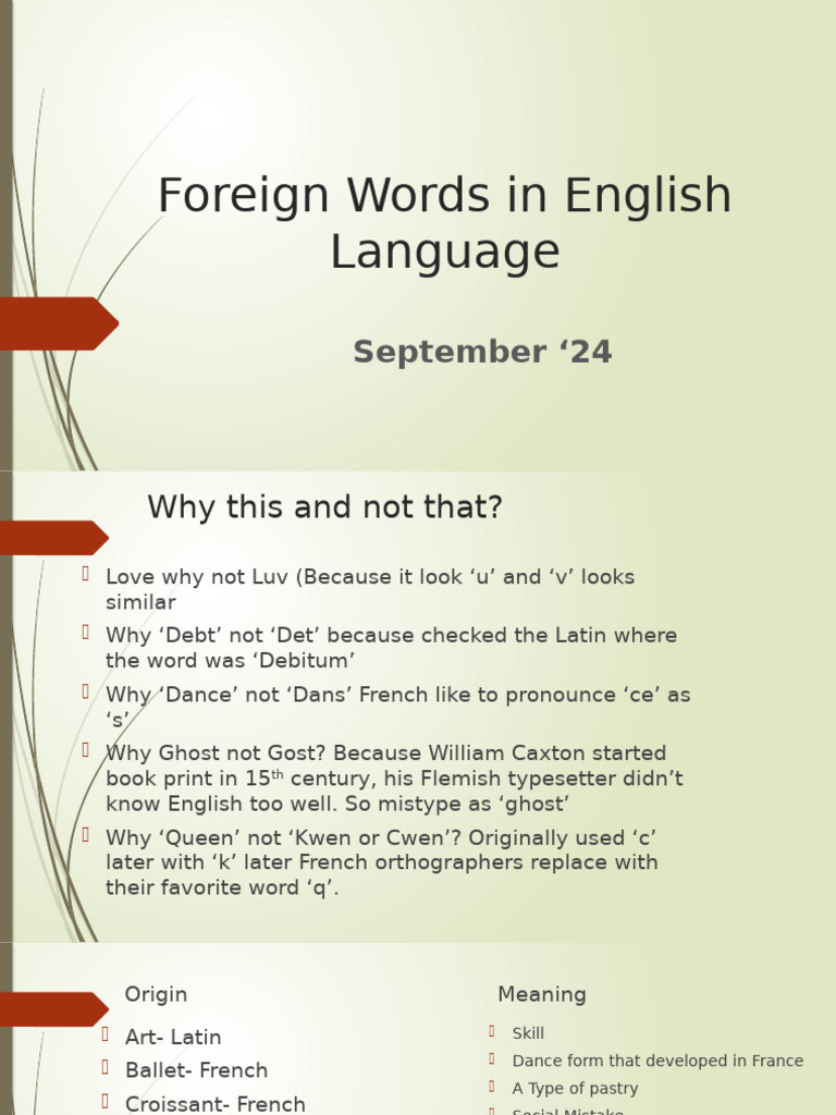 Origins of Foreign Words in English | PDF