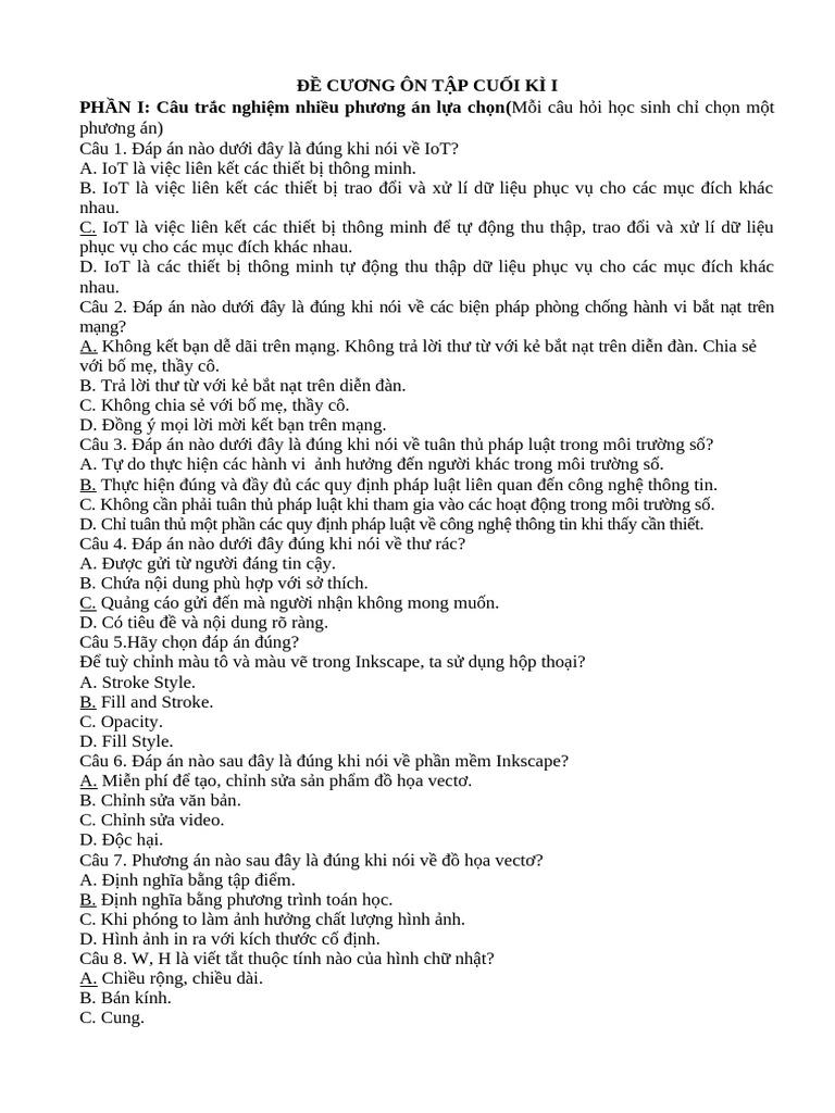 ĐỀ CƯƠNG ÔN TẬP CK1 Tin 10 24 - 25 - X | PDF