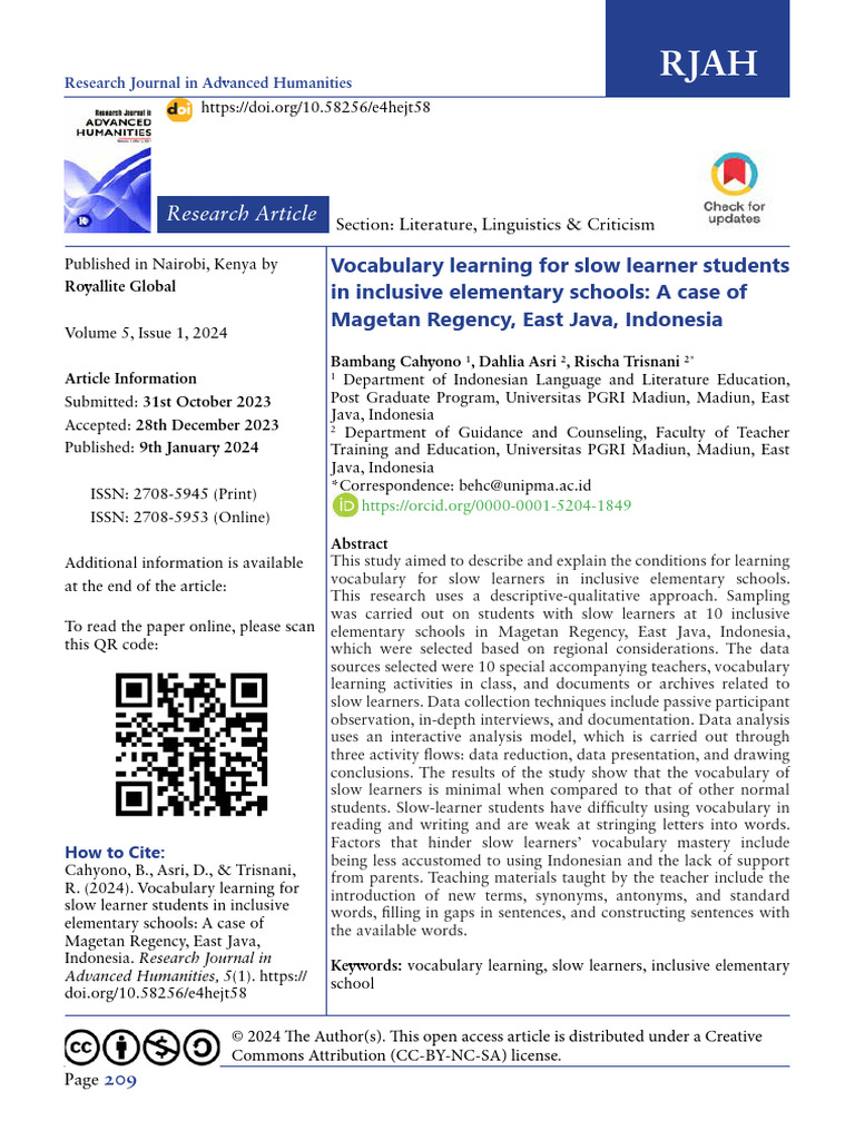 Vocabulary_Learning_for_Slow_Learner_Students_in_I | PDF | Learning ...