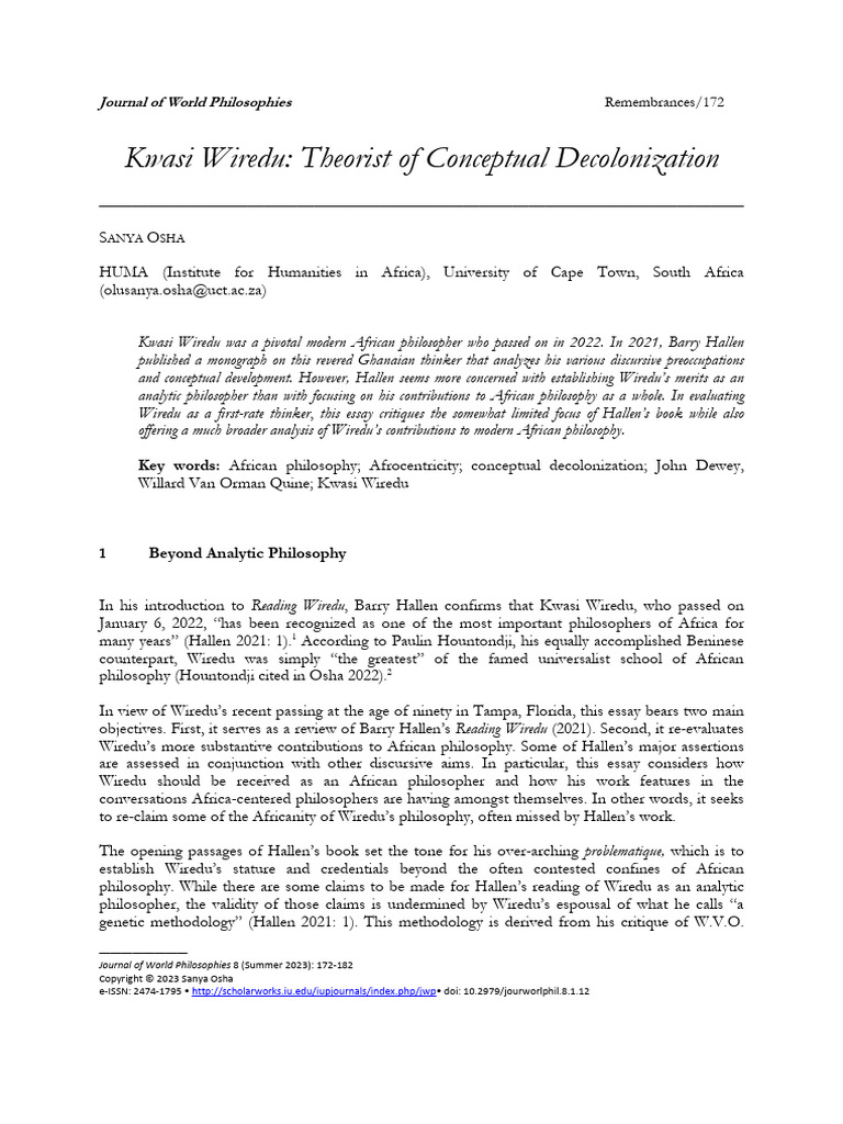 Kwasi Wiredu and Conceptual Decolonization | PDF | Logic | Analytic ...
