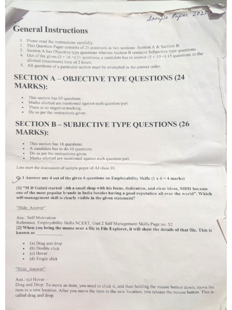 AI-Sample Paper-2023-24 | PDF