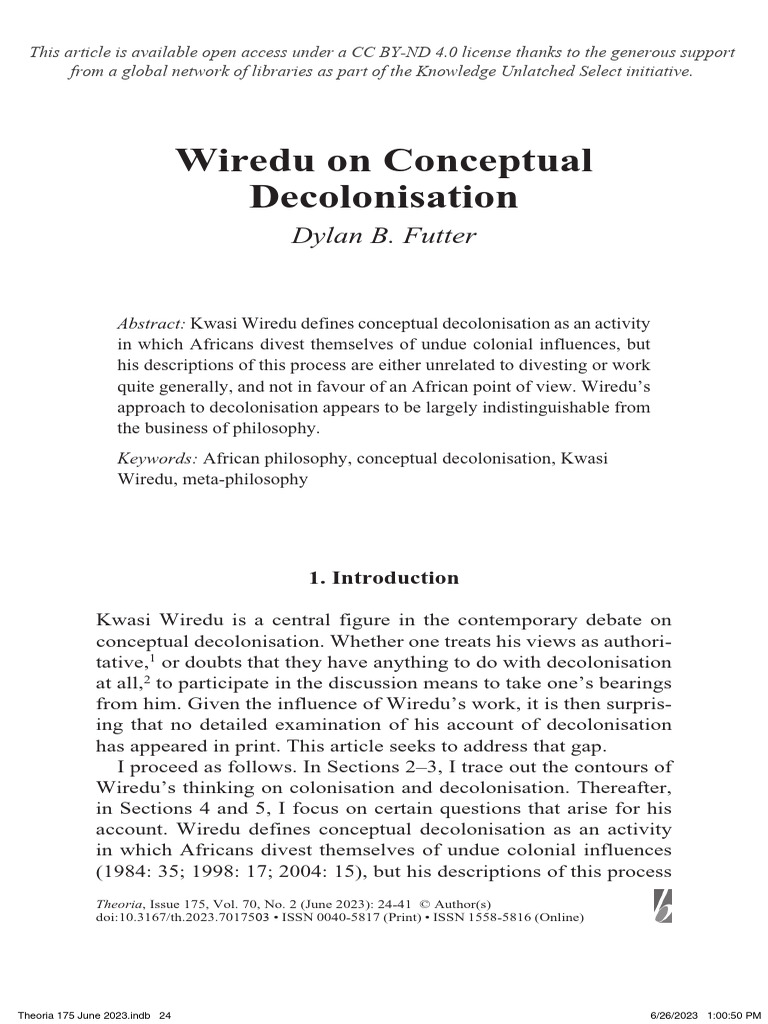 Wiredu On Conceptual Decolonisation | PDF | Idea | Thought