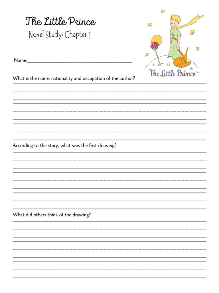 The Little Prince: Novel Study: Chapter 1 | PDF