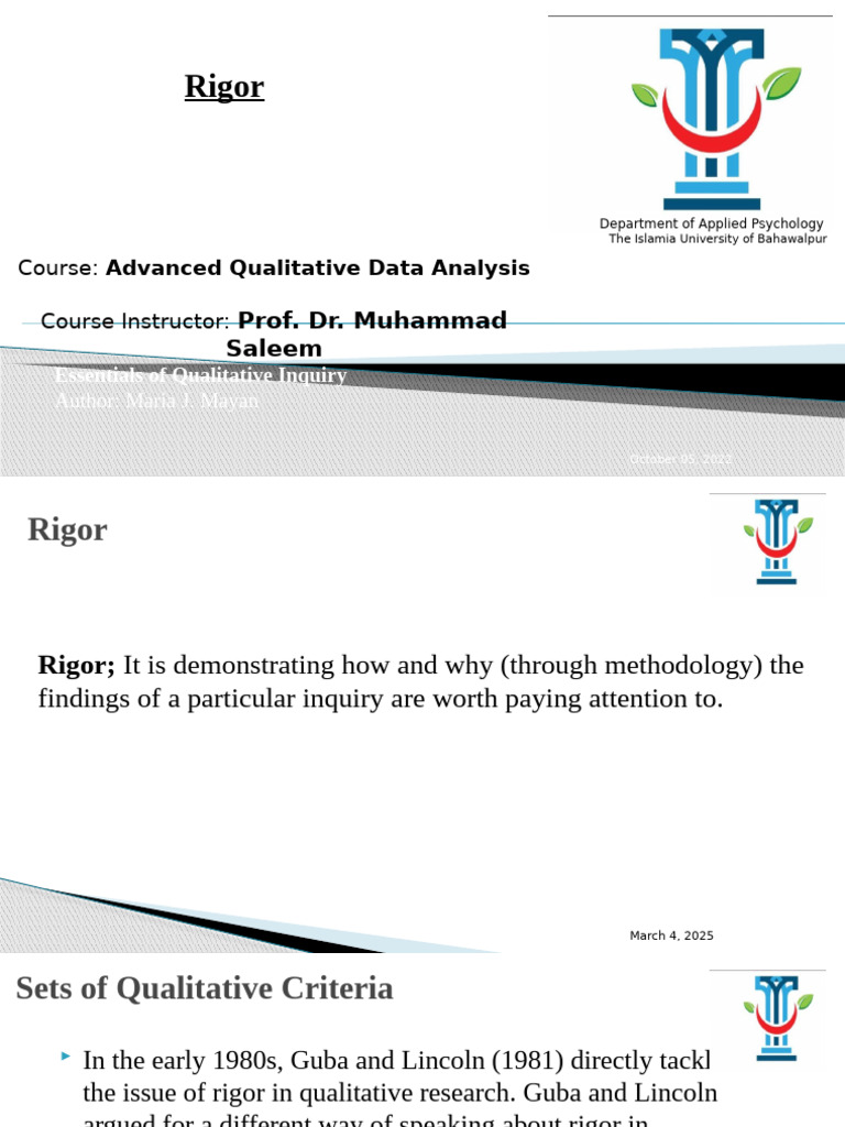 Rigor- Advanced Qualitative Data Analysis | PDF | Qualitative Research ...