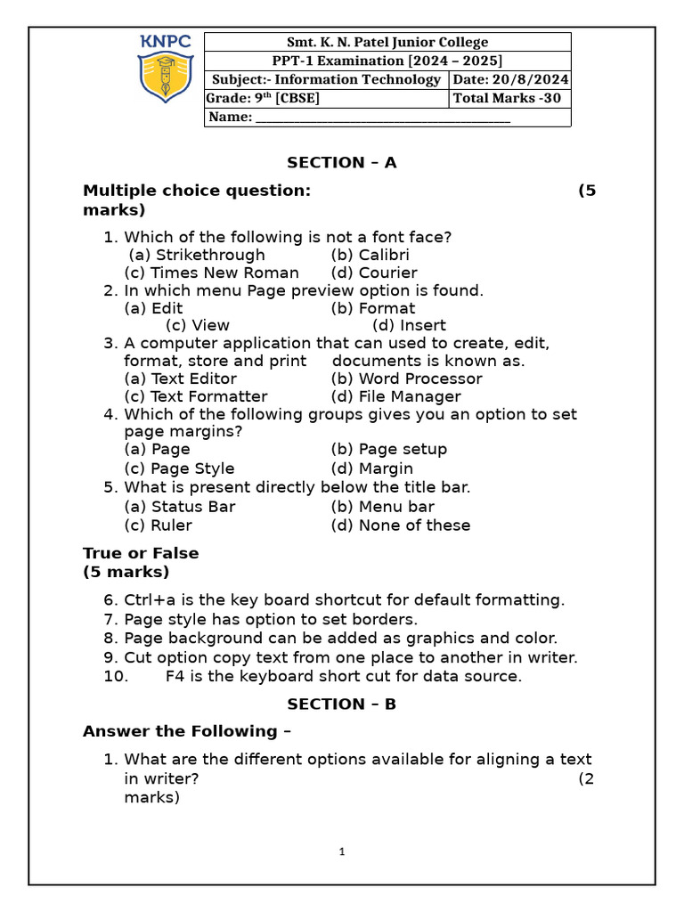 IT Exam: Word Processing Questions | PDF | Word Processor | Software
