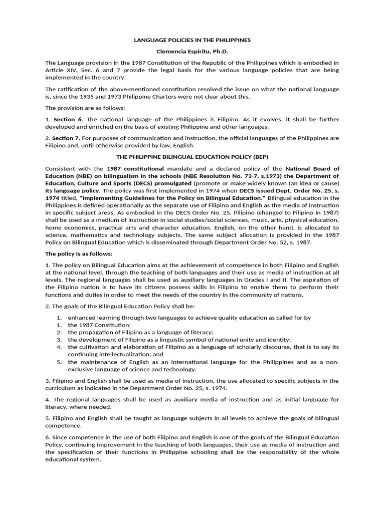 Language Policies in the Philippines | PDF | Philippines | Linguistics