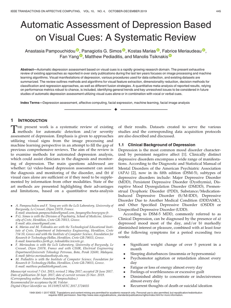 Visual Cues in Depression Assessment | PDF | Major Depressive Disorder ...