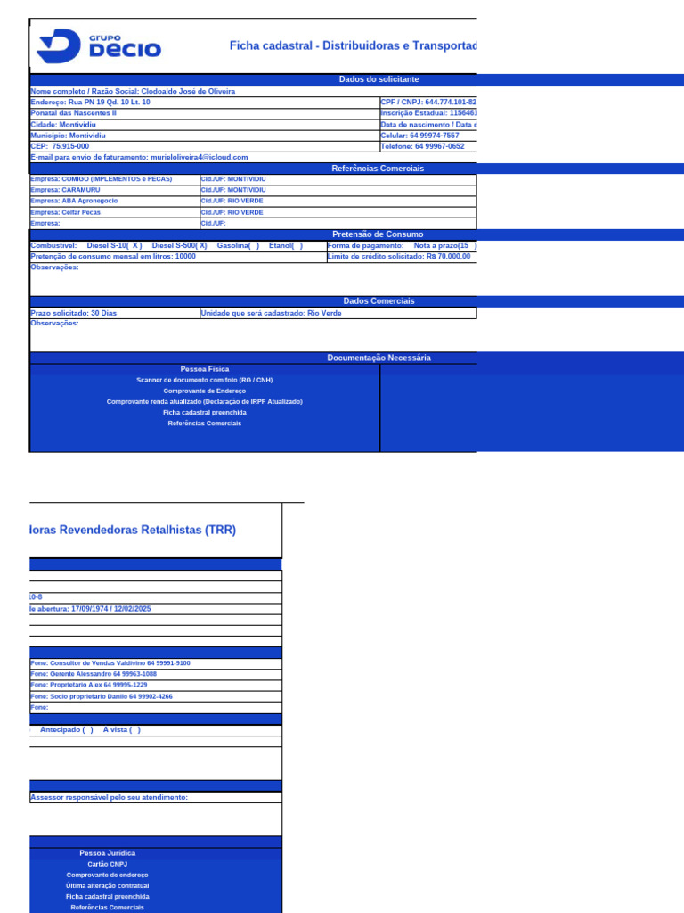 Ficha Cadastral - Trr e Dist.-2 | PDF | Brasil