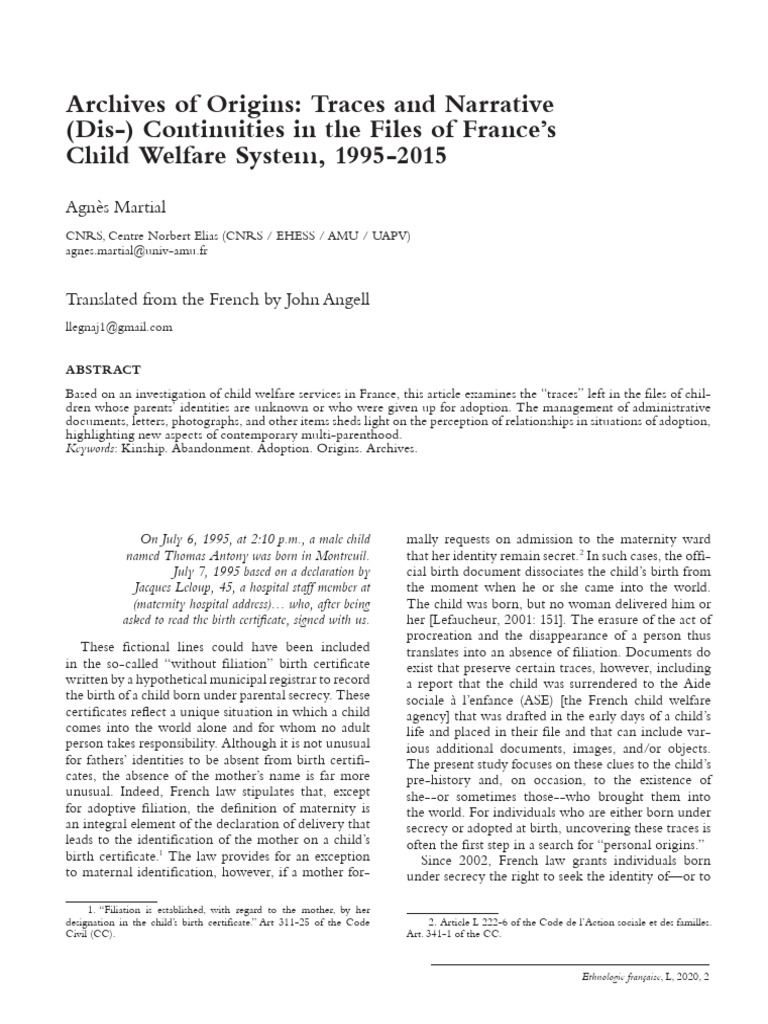 Traces of Adoption in French Welfare Files | PDF | Adoption | Mother