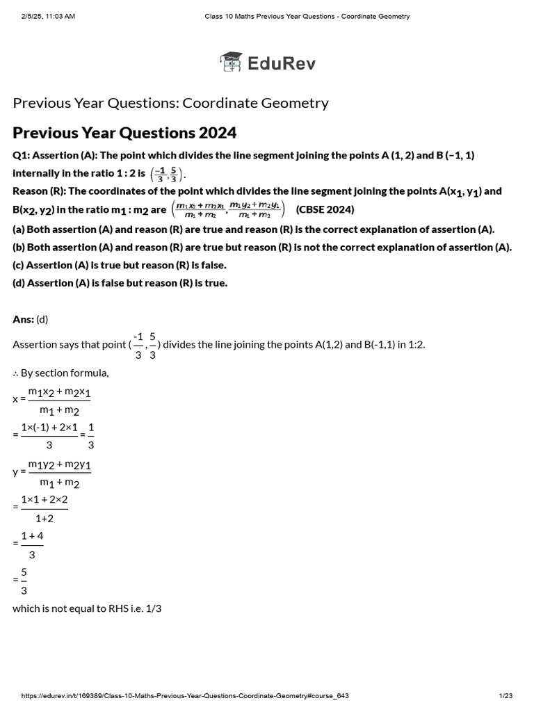 Class 10 Coordinate Geometry Prep | PDF | Circle | Triangle