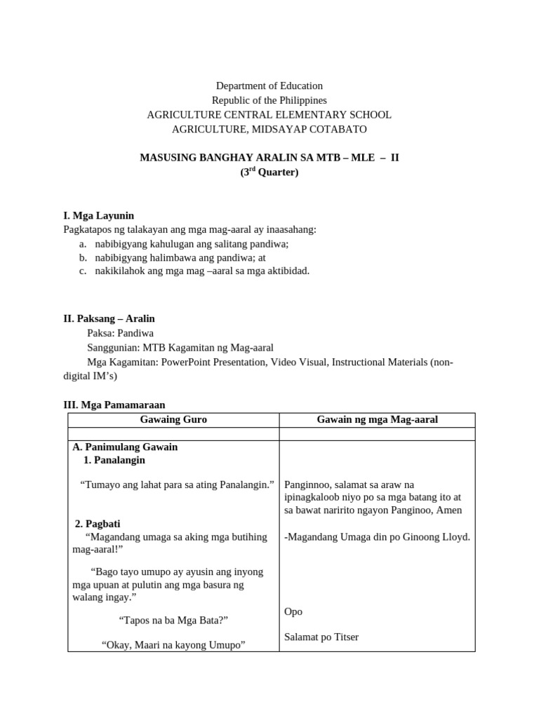 MTB Mle Lesson Plan | PDF