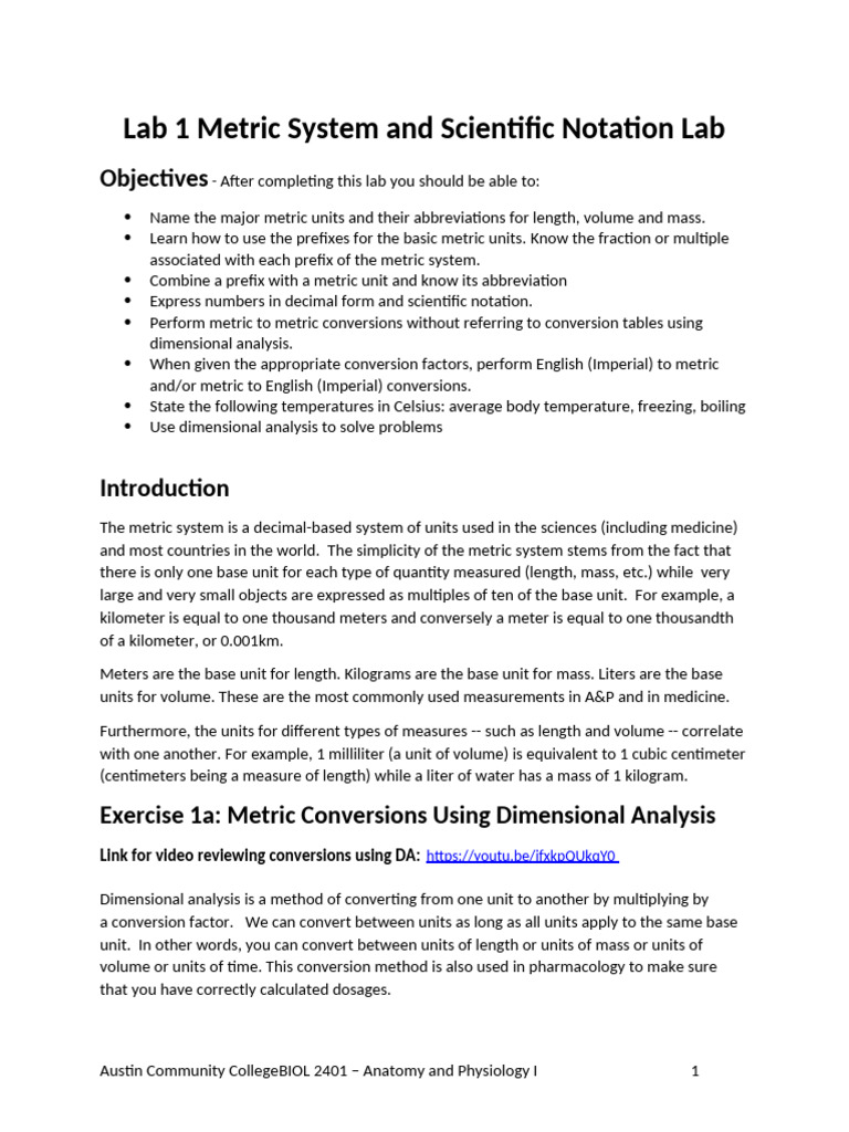 Lab 1 Metric System(1) | PDF | Litre | Notation