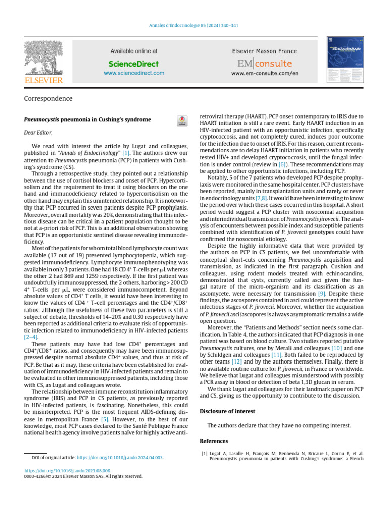 Pneumocystis Pneumonia in Cushing's Syndrome | PDF | Microbiology ...