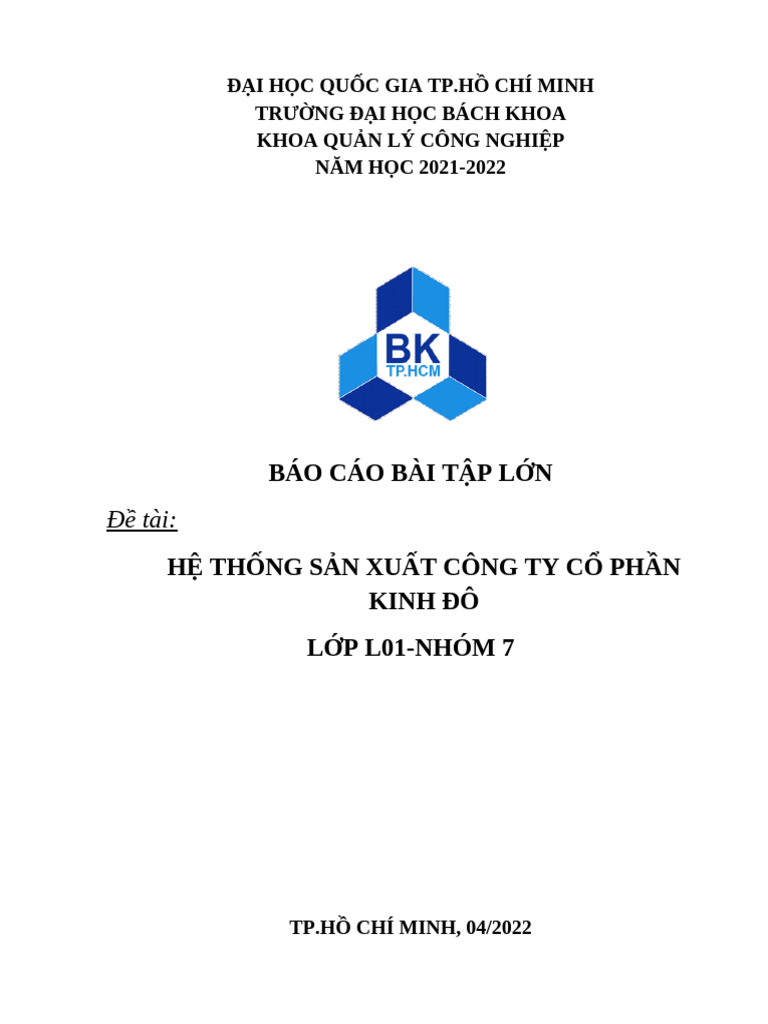 Nhóm 7 - hệ Thống Sản Xuất - btl - l01 | PDF