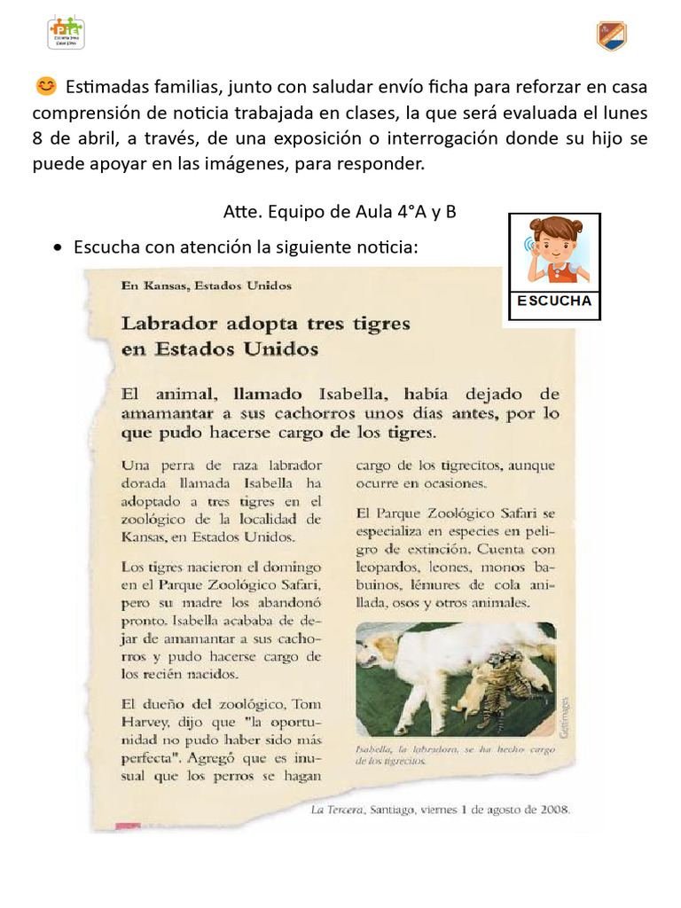 Ficha Para Trabajar La Notica Martín Jaci Gean Lucas | PDF