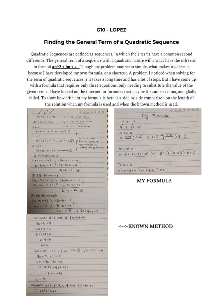 Quadratic sequence formula code | PDF