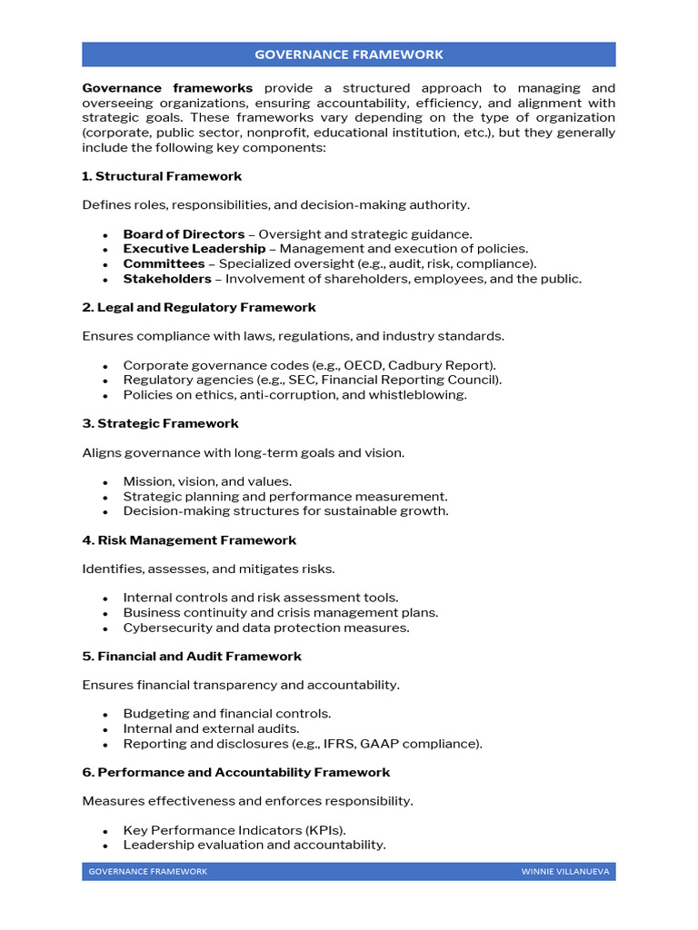 FRAMEWORK GOVERNANCE | PDF | Governance | Corporate Governance