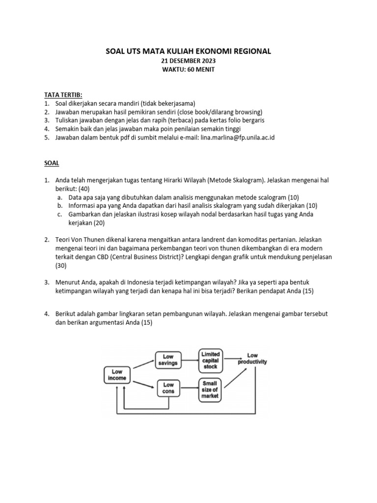 Soal Uts Mata Kuliah Ekonomi Regional | PDF