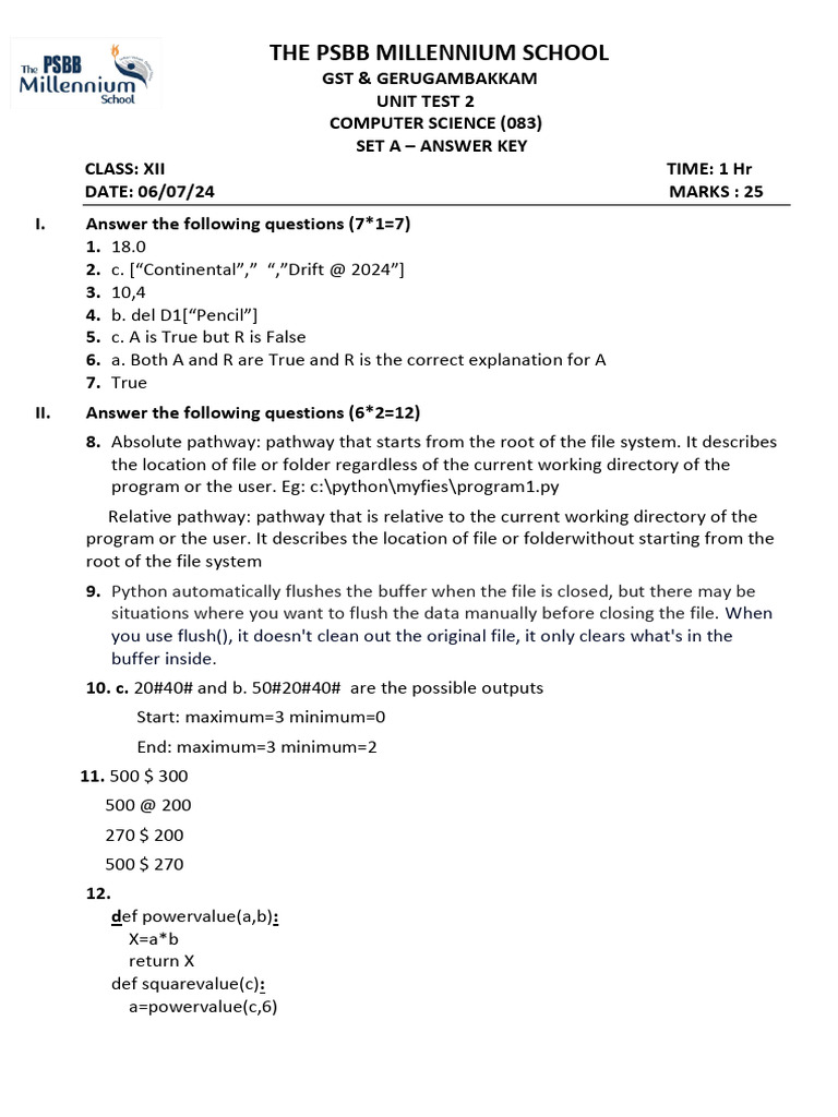 STD 12 CSC Ut2 Ak (24-25) Set 1 | PDF | Parameter (Computer Programming) | Computer File