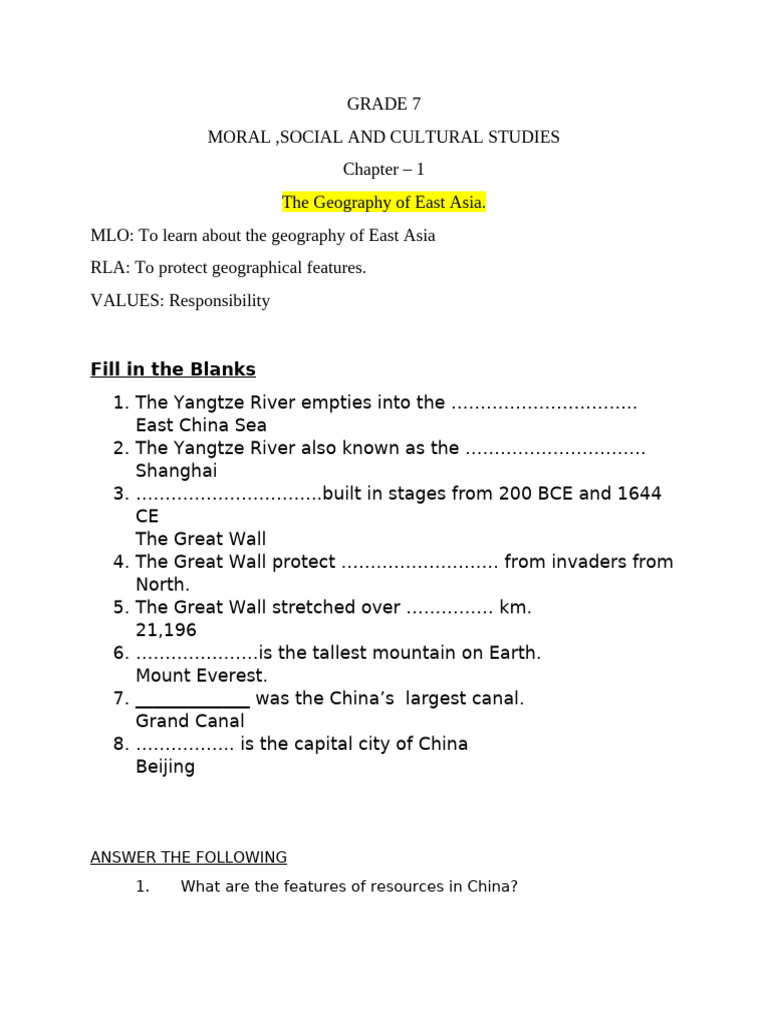 Geography of East Asia for Grade 7 | PDF | Canal | China