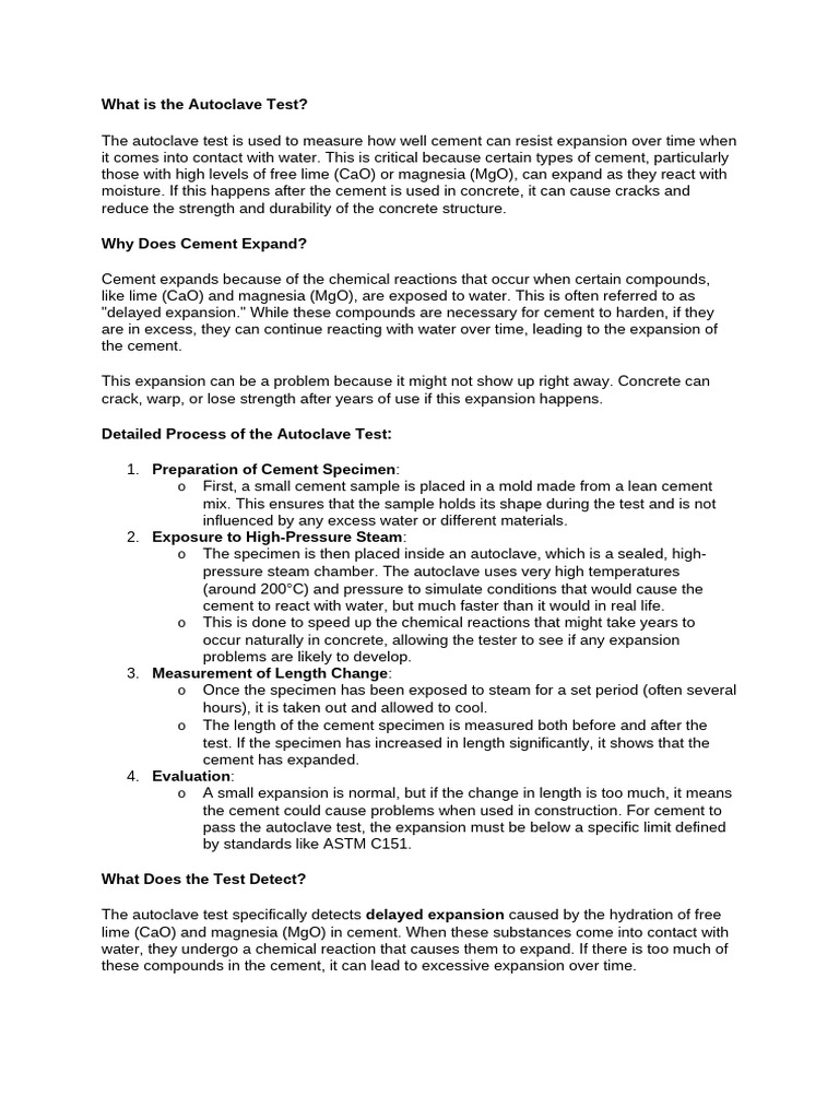 What Is The Autoclave Test | PDF | Concrete | Cement