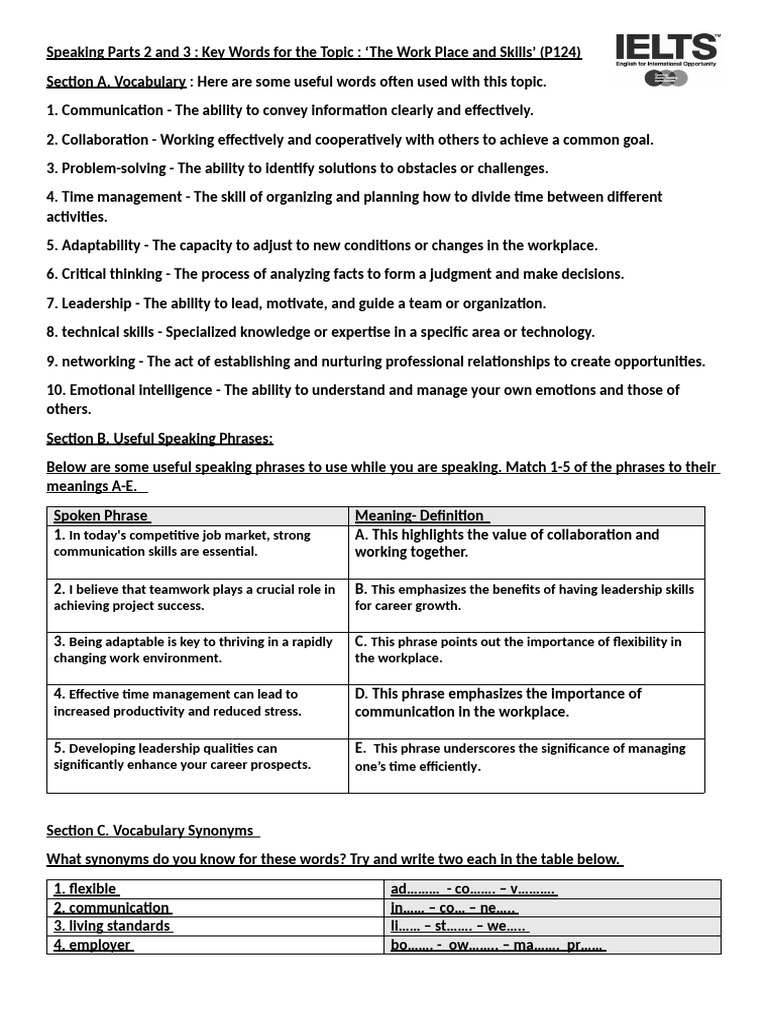 INT SPK Topic Skills Voc L11-12 - 08-02-2025-P124 | PDF | Leadership ...