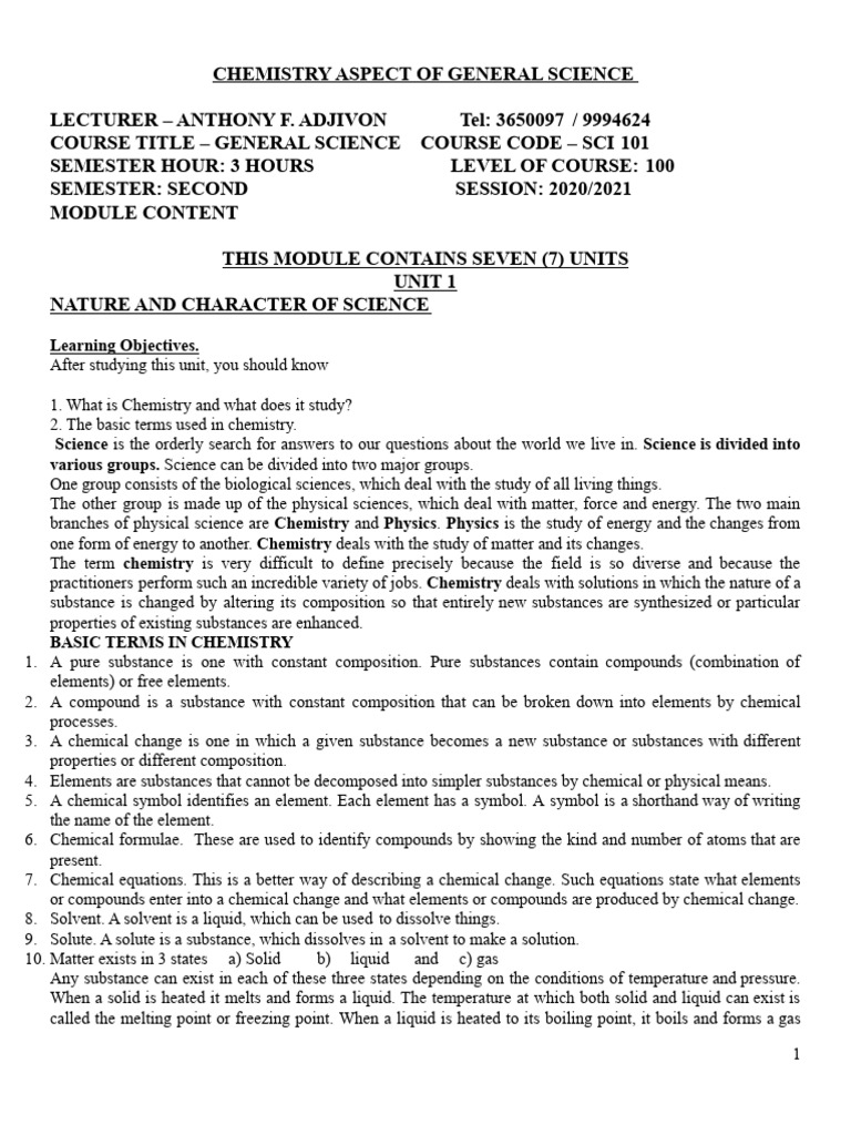 General Science Chemistry Aspect of General Science April 2021docx ...