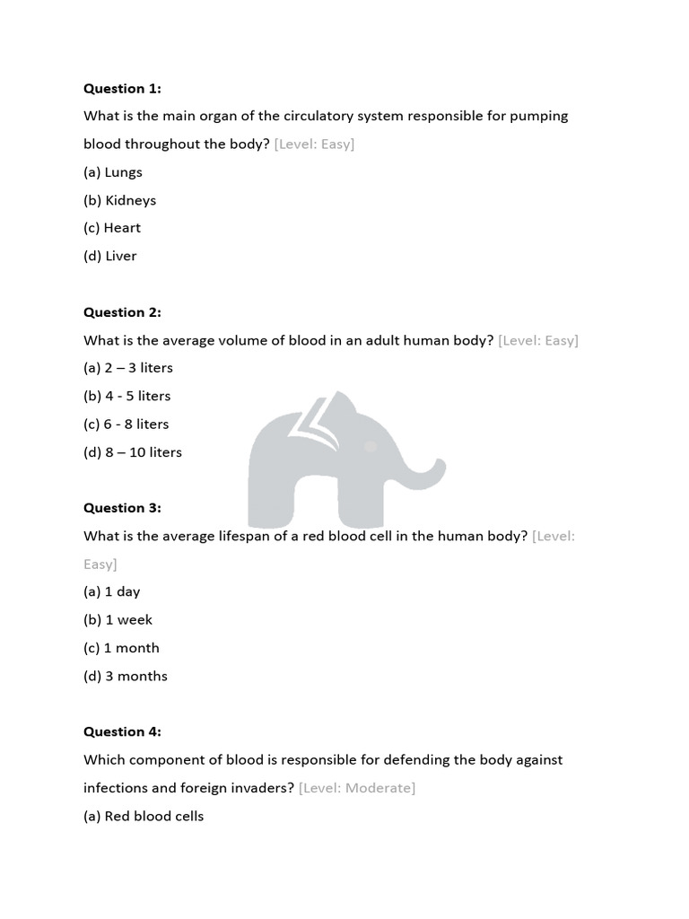 Circulatory System_Questions | PDF | Blood | Vein