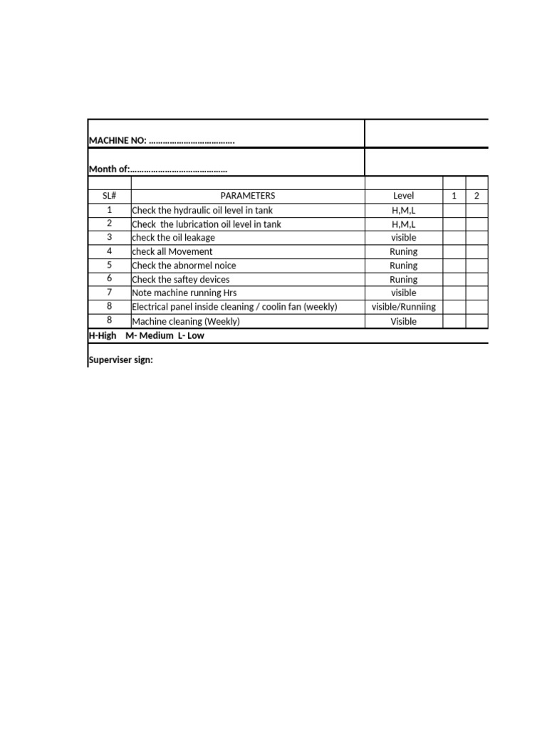 Maintenance Check Sheet | PDF | Electrical Engineering | Equipment