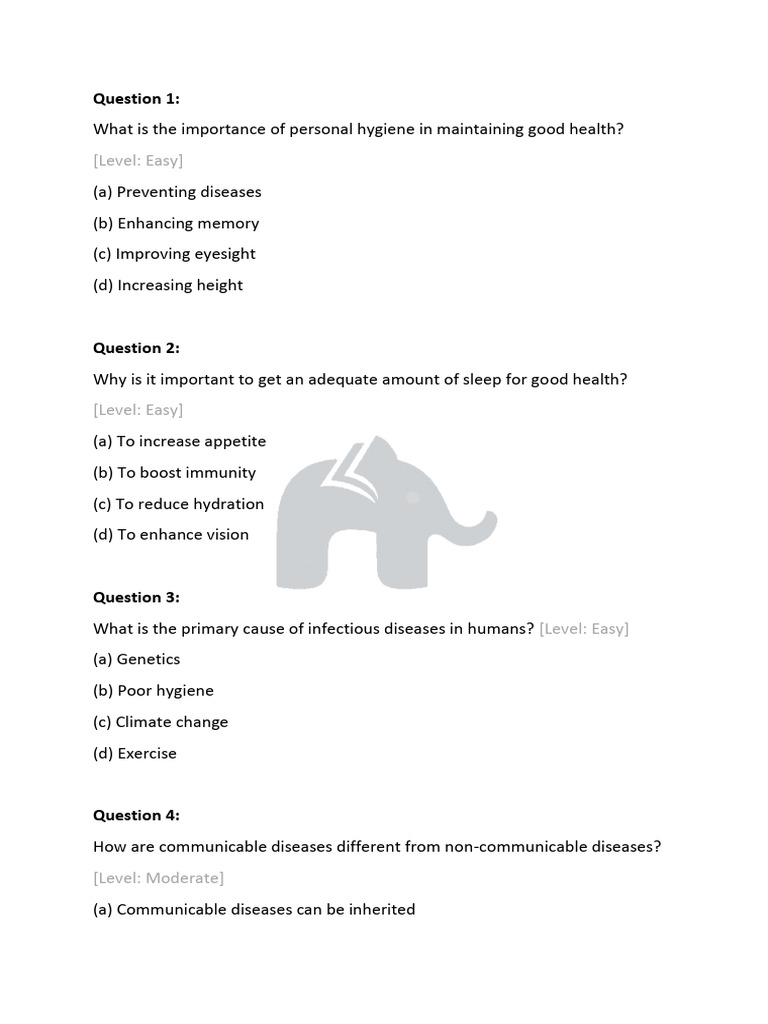 Disease and Hygiene_Questions | PDF | Infection | Vitamin