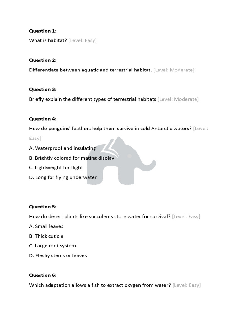 Habitat Types and Adaptations Guide | PDF | Habitat | Desert