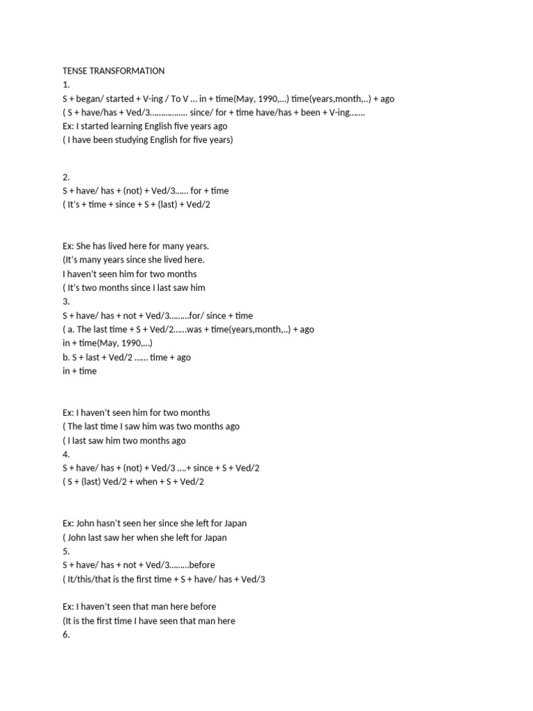 Tense Transformation Exercises Guide | PDF