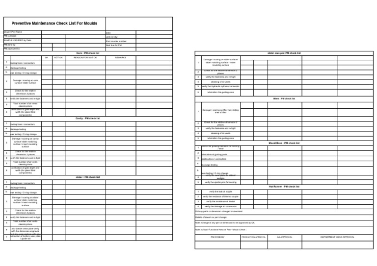 Preventive Maintenance Check Sheet | PDF | Mechanical Engineering