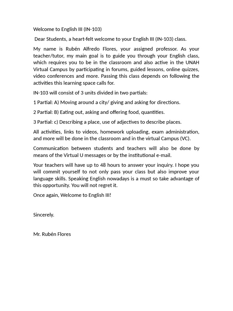 Welcome to English III IN-103 Class Guide | PDF
