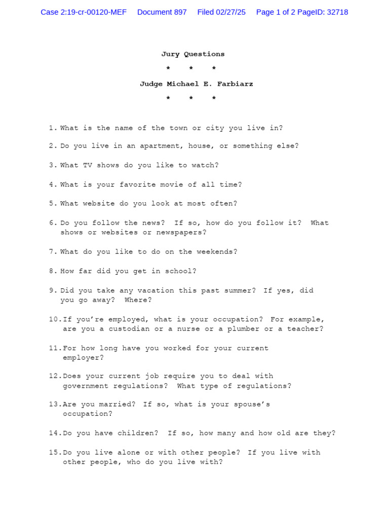 Jury Questions by Judge Farbiarz | PDF