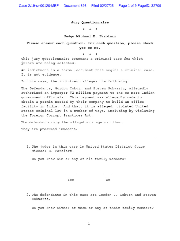 Jury Questionnaire for Criminal Case | PDF | Judiciaries | Legal Concepts