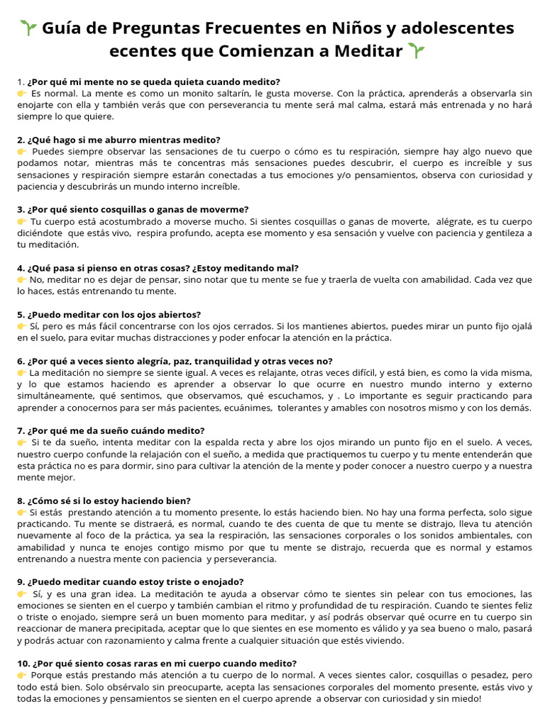 Guía de Preguntas y Respuestas Meditación - Niños y Adolescentes | PDF ...