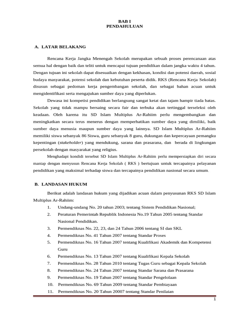Rencana Kerja Sekolah SD Islam Ar-Rahiim | PDF
