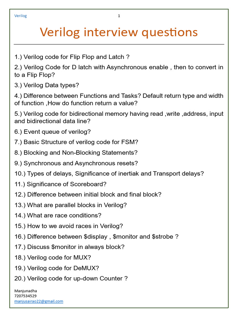 Verilog Interview Questions Pdf Computing Computer Engineering 1913
