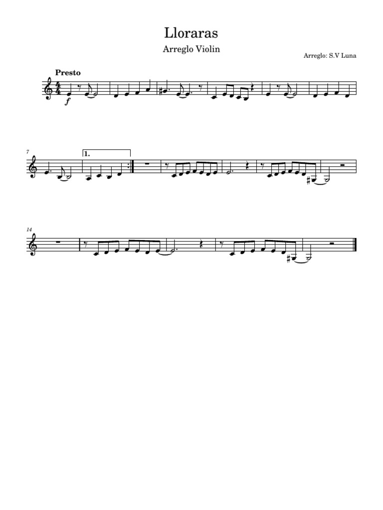 Lloraras Arreglo Violin | PDF