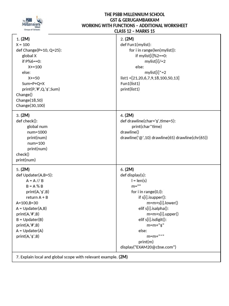 Working With Functions - Worksheet 4 | PDF