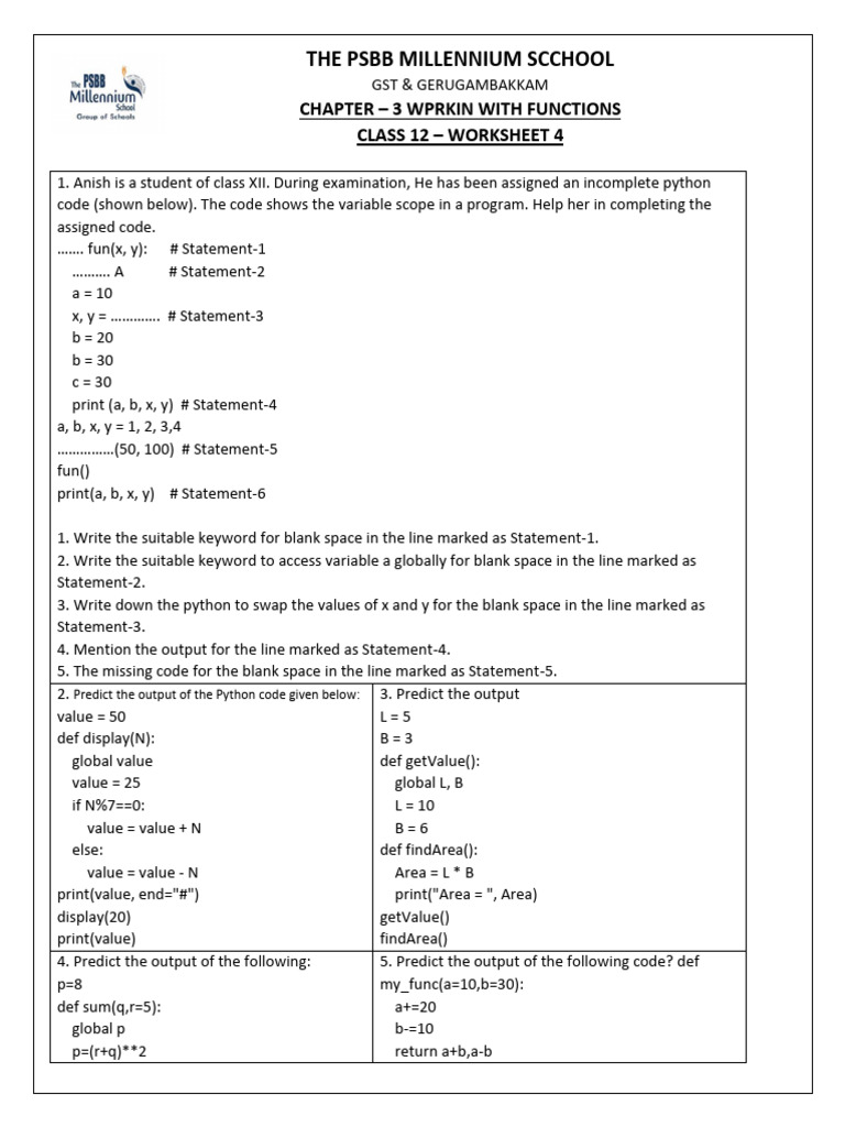Working with functions - Worksheet 3 | PDF | Parameter (Computer Programming) | Computer Engineering