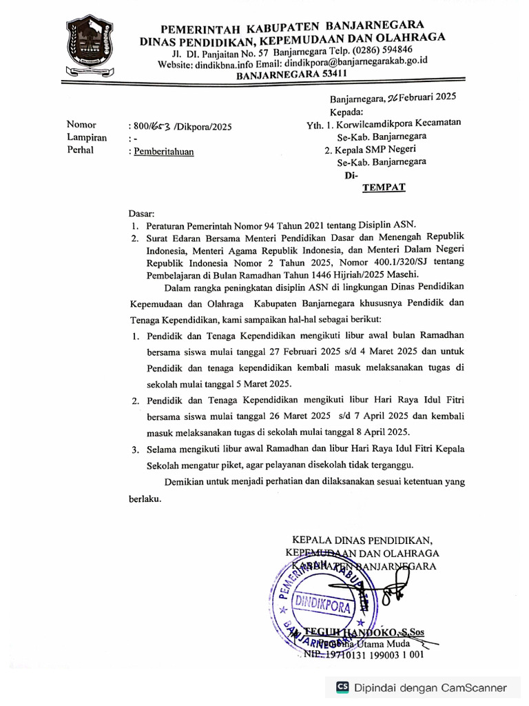 Surat Pemberitahuan Libur Ramadhan | PDF