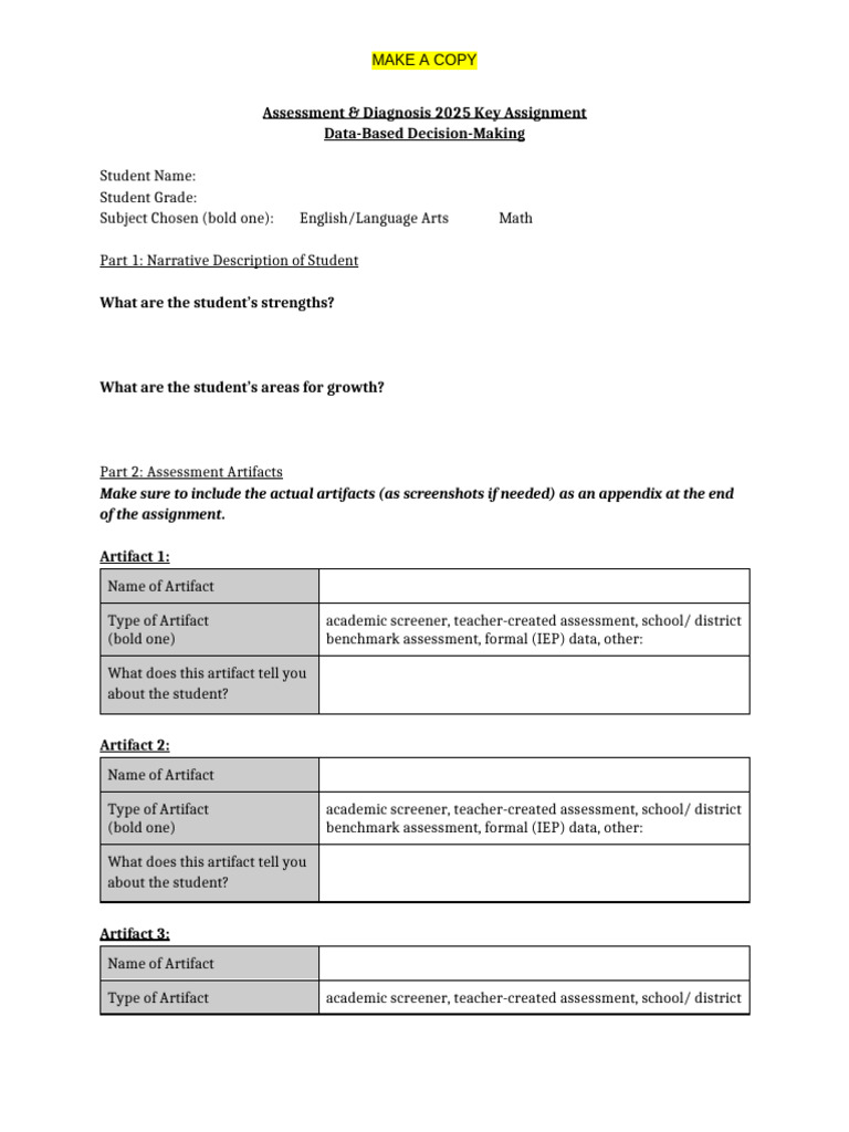 2025 Key Assignment Template | PDF | Individualized Education Program