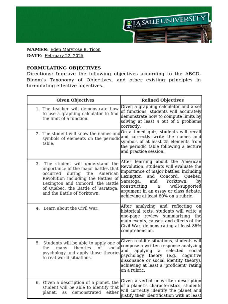 Ticon, E. (Engage - Formulating Objectives) | PDF | Reading Comprehension | Neuroscience