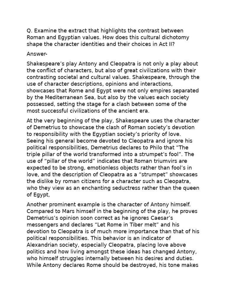 Roman vs Egyptian Values in Shakespeare | PDF | Mark Antony | Cleopatra
