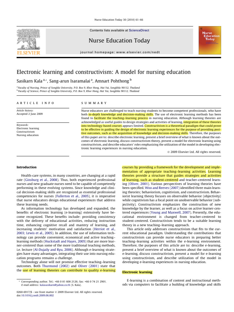 2010 - Electronic Learning and Constructivism in Nursing Edu | PDF | Constructivism (Philosophy ...