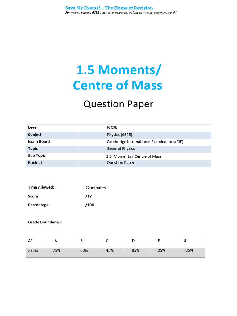 IGCSE Physics: Moments & Centre of Mass | PDF | Secondary Education | Schools
