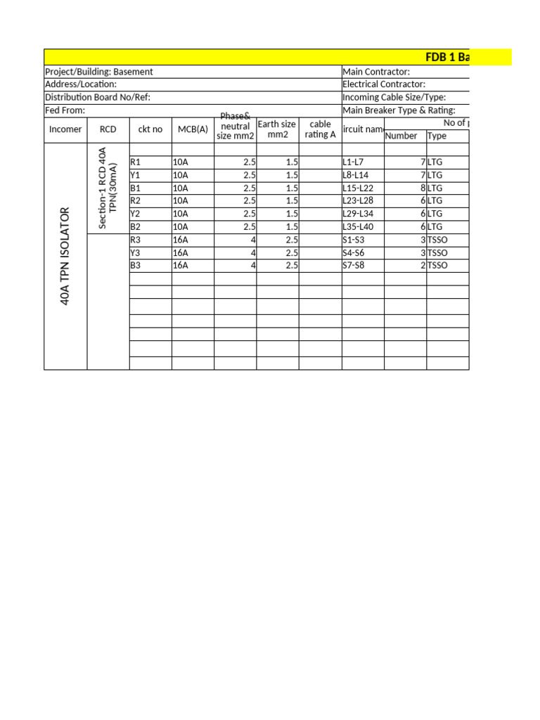 DB SCHEDULE Basement Sujith | PDF | Power (Physics) | Building Engineering