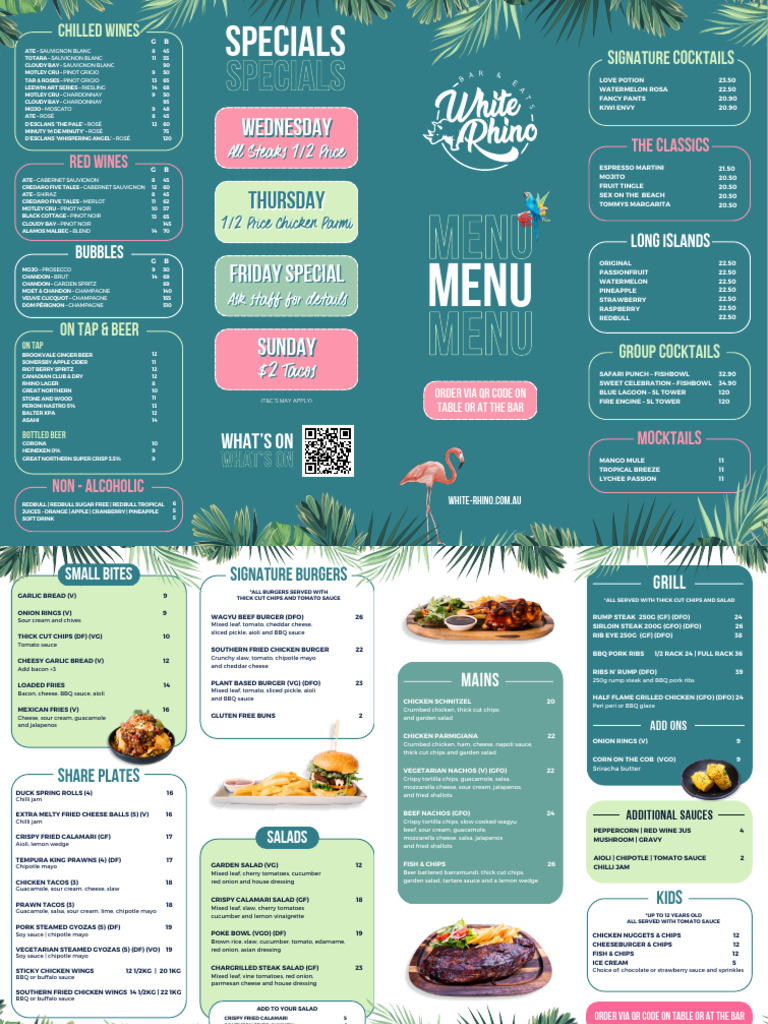White Rhino Menu May 2024 | PDF | Hamburgers | Sauce